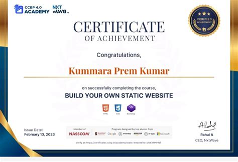 Kummara Prem Kumar On Linkedin Html And Css And Bootstrap Certificate Of Achievement