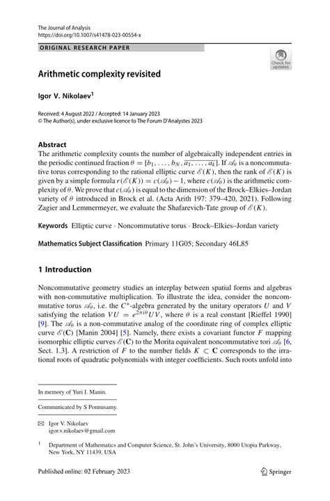 Pdf Arithmetic Complexity Revisited