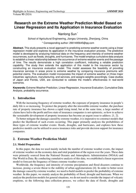 Pdf Research On The Extreme Weather Prediction Model Based On Linear