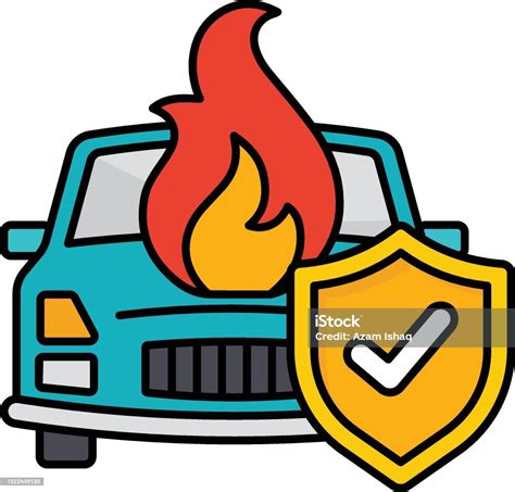 담보 보호 보험 개념 자동차는 방패 벡터 색상 아이콘 디자인 흰색 배경에 금융 손실 보호 기호 위험 관리 기호 화재에 의해 잡히고있다 0명에 대한 스톡 벡터 아트 및 기타