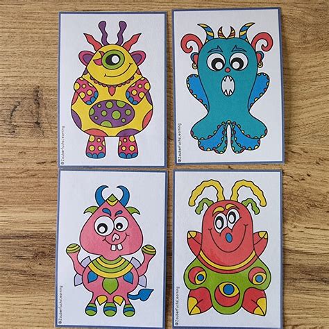 Monster Matching 12 Monsters 4 Pieces Per Monster Solution Cards