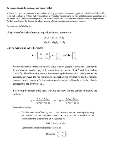 An Introduction To Determinants And Cramers Rule Pdf