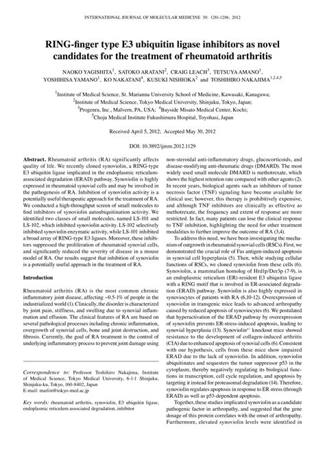Pdf Ring Finger Type E3 Ubiquitin Ligase Inhibitors As Novel Candidates For The Treatment Of