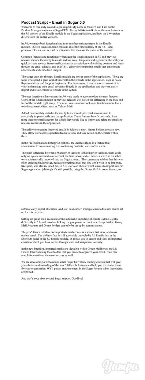 Podcast Script EmailsIn SugarForge