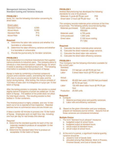 standard costing variance analysis pdf cost of goods sold cost