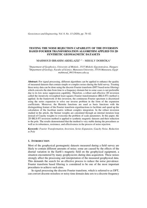 Pdf Testing The Noise Rejection Capability Of The Inversion Based Fourier Transformation