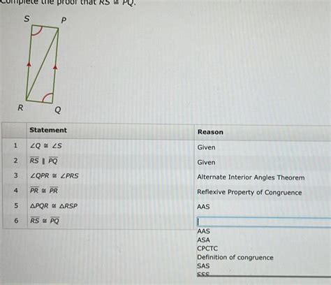 Answered R 1 2 3 4 5 S 6 P Q Statement Zq 2s Rs Pq Zqpr Zprs Pr Pr