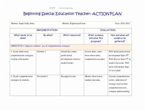 Sample Action Plan For Teachers