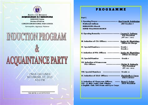 Induction Program This Serves As An Invitation Cnhs Grounds November 07 2023 4 00 Pm Republic
