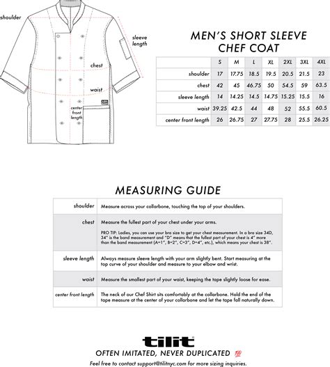 Mens Short Sleeve Chef Coats Size Chart Chef Coat Chef Coat Design Coat Patterns