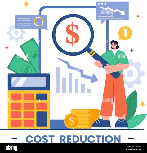 Cost Reduction Vector Illustration Depicting Decrease Price Minimization Or Falling Profit