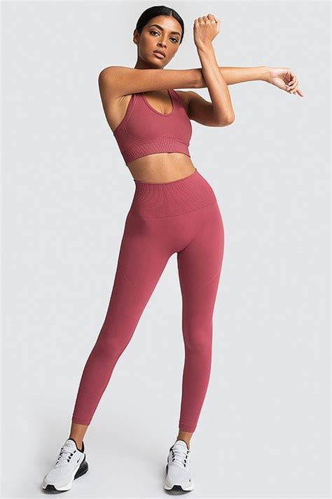 2 Piece Set Gym Workout Athletic Yoga Set M Rust Red Fitness