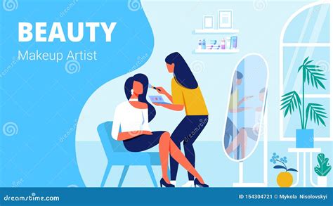 Beauty Makeup Artist And Client In Beauty Salon Stock Vector