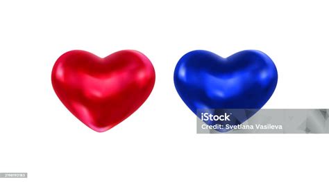 광택 있는 빨간색과 파란색 3d 하트 쌍 로맨틱한 사랑의 상징 결혼식 초대장 로맨틱 인사말 카드 발렌타인 데이 인증서 배너에 대