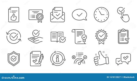 Approve Line Icons Checklist Certificate And Award Medal Linear Icon Set Vector