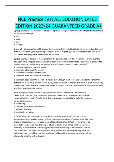 Nce Practice Test All Solution Latest Edition 2023 24 Guaranteed Grade A Nce Practice Tst