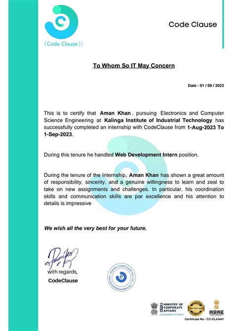 Aman Khan On Linkedin Thrilled To Receive My Internship Certificate A Reminder Of The Growth