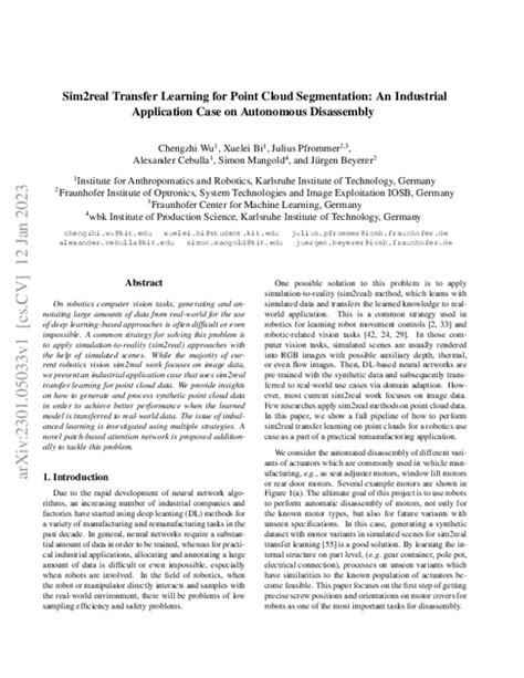 Pdf Sim2real Transfer Learning For Point Cloud Segmentation An Industrial Application Case On