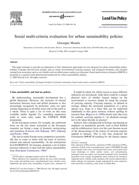 Pdf Social Multi Criteria Evaluation For Urban Sustainability Policies