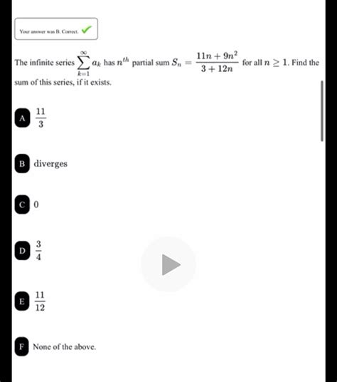 solved the infinite series ∑k 1∞ak ﻿has nth ﻿partial sum