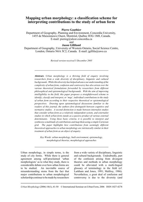 PDF Mapping Urban Morphology A Classification Scheme For Interpreting Contributions To The