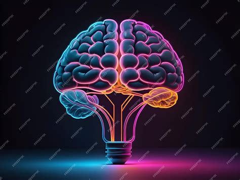 Illuminated Human Brain In Lamp With Neon Light Effect Eyecatching Line Art Premium Ai