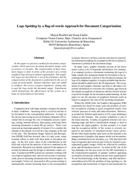 Pdf Logo Spotting By A Bag Of Words Approach For Document Categorization J Llados