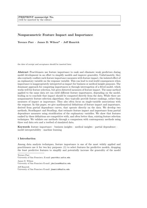 Pdf Nonparametric Feature Impact And Importance