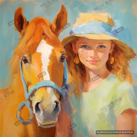 Ai创作图彩绘戴帷帽骑马女佣 小女孩装饰画 手绘戴草帽的小女孩 戴草帽少女 女孩无框画 戴帽子农家女孩 骑马的少女 女孩装饰画 油画质地手绘人物 儿童厚涂油画肌理 乡村女孩插画 女孩油画 少女
