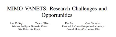 Mimo Vanets Research Challenges And Opportunities Nu