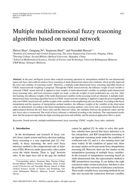 Pdf Multiple Multidimensional Fuzzy Reasoning Algorithm Based On