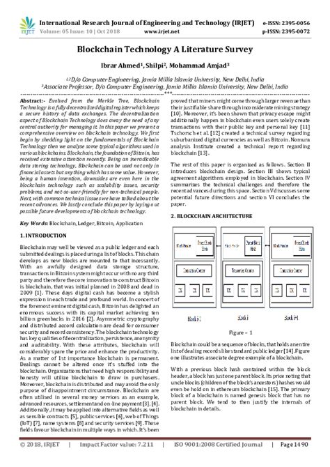 Pdf Irjet Blockchain Technology A Literature Survey
