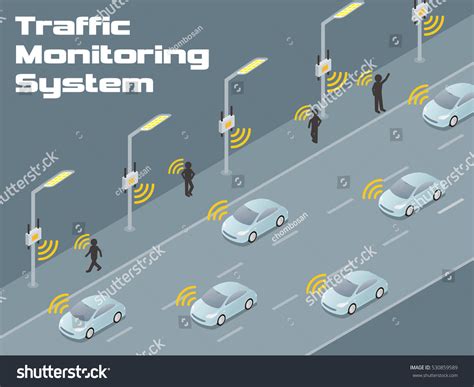 Traffic Monitoring System Diagram Detecting Vehicles เวกเตอร์สต็อก