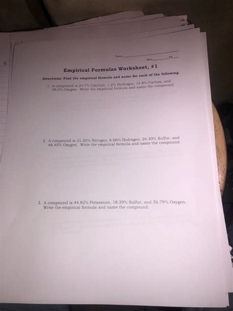 Solved Empirical Formulas Worksheet 1 Directions Find The