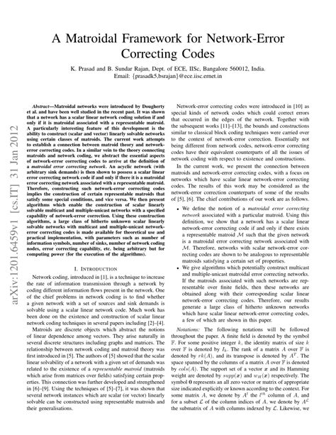 Pdf A Matroidal Framework For Network Error Correcting Codes