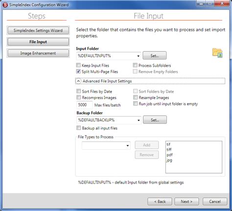 Filesimpleindex Simple Setup Configuration Wizard File Input Settings Stagepng Simple Wiki