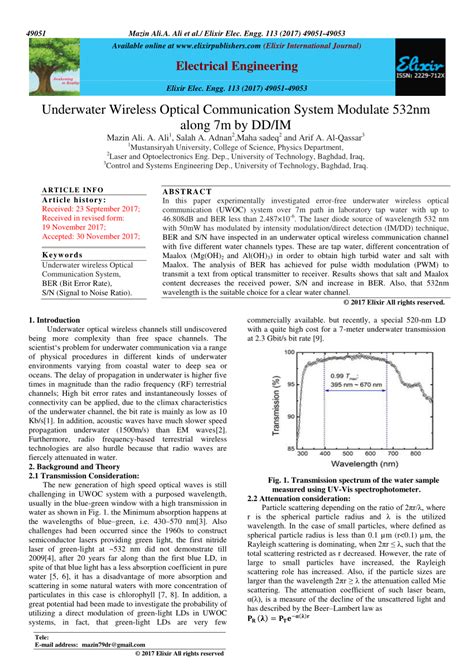 Pdf Underwater Wireless Optical Communication System Modulate 532nm Along 7m By Ddim