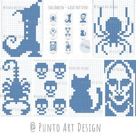 Grid Pattern 32 Charts Halloween Design Mosaic Crochet Pattern C2c Graphgan Graph Paper For
