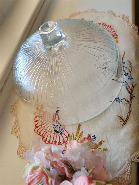 Vintage Glass Cake Plate Dome Lid Sponge Cake Plate Lid Poppy Glass Lid Afternoon Tea Or High