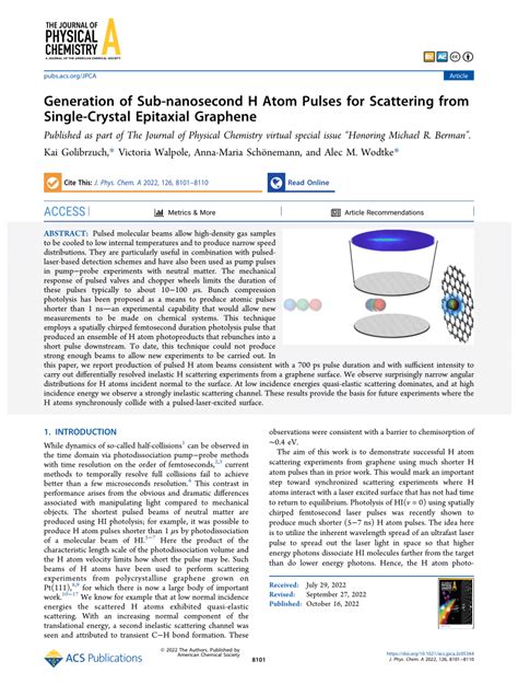 Pdf Generation Of Sub Nanosecond H Atom Pulses For Scattering From
