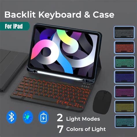 NIXXOS For IPad Case With Backlit Keyboard LED Light Colors Bluetooth Keyboard Case With Pen