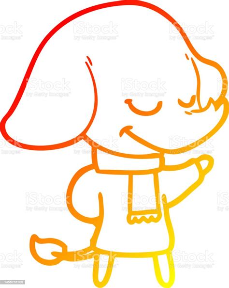 스카프를 착용한 만화 웃는 코끼리의 따뜻한 그라데이션 선 그리기 귀여운에 대한 스톡 벡터 아트 및 기타 이미지 귀여운