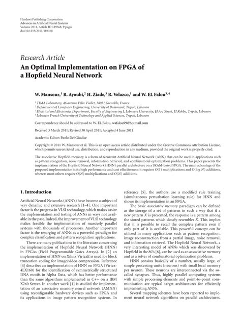 [pdf] An Optimal Implementation On Fpga Of A Hopfield Neural Network