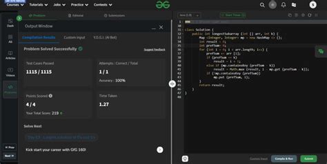 Geeksforgeeks Codingchallenge Longestsubarray Prefixsum Hashmap