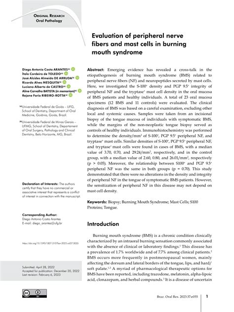 Pdf Evaluation Of Peripheral Nerve Fibers And Mast Cells In Burning Mouth Syndrome
