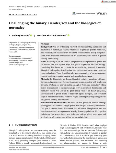 PDF Challenging The Binary Gender Sex And The Biologics Of Normalcy