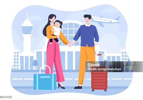 즐거운 부모와 아이들이 포스터 또는 배경에 대한 만화 플랫 일러스트에서 다양한 편안한 활동을하는 여행에서 함께 시간을 보내는 가족 시간 가족에 대한 스톡 벡터 아트 및 기타