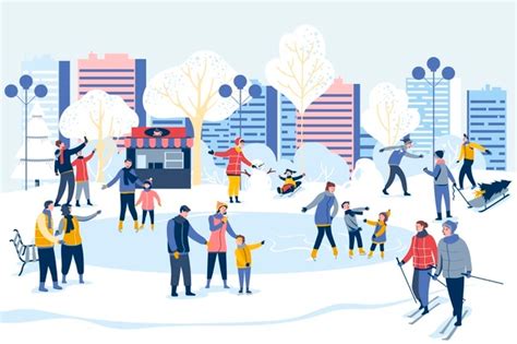 겨울 야외 활동을하는 사람들 무료 벡터