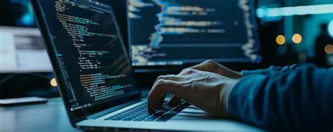 Software Developer Coding On Computer In Dimly Lit Office Premium Ai Generated Image