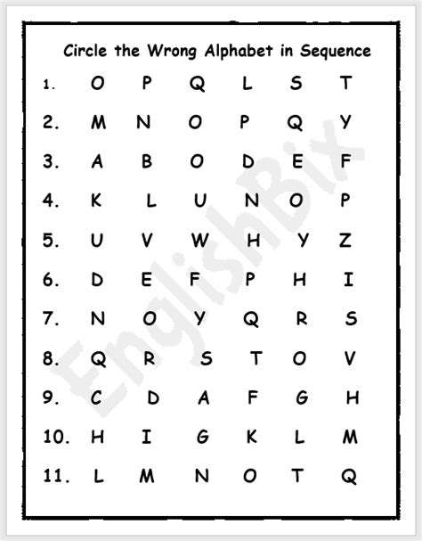 Alphabet Sequence Test Activities Workbook Englishbix